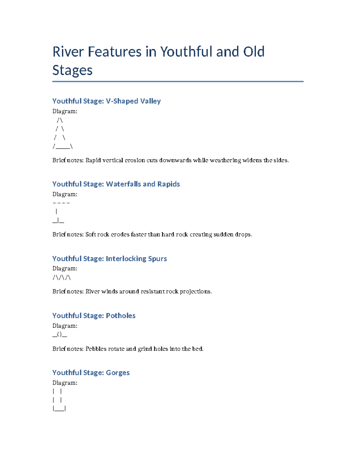 River Features in Youthful and Old Stages - Study Notes - Studocu