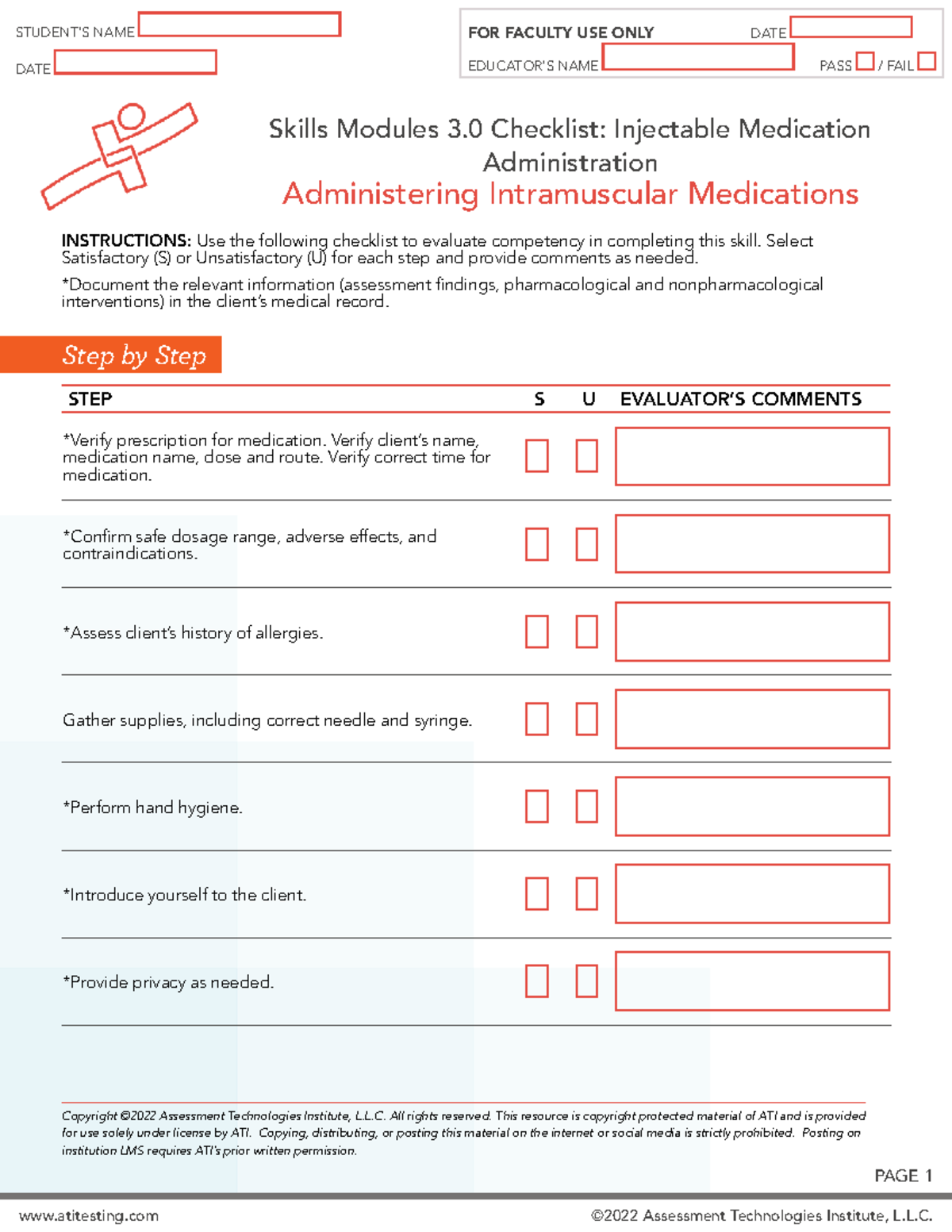 Skills Module 3.0 Checklist: Administering Intramuscular Medications ...