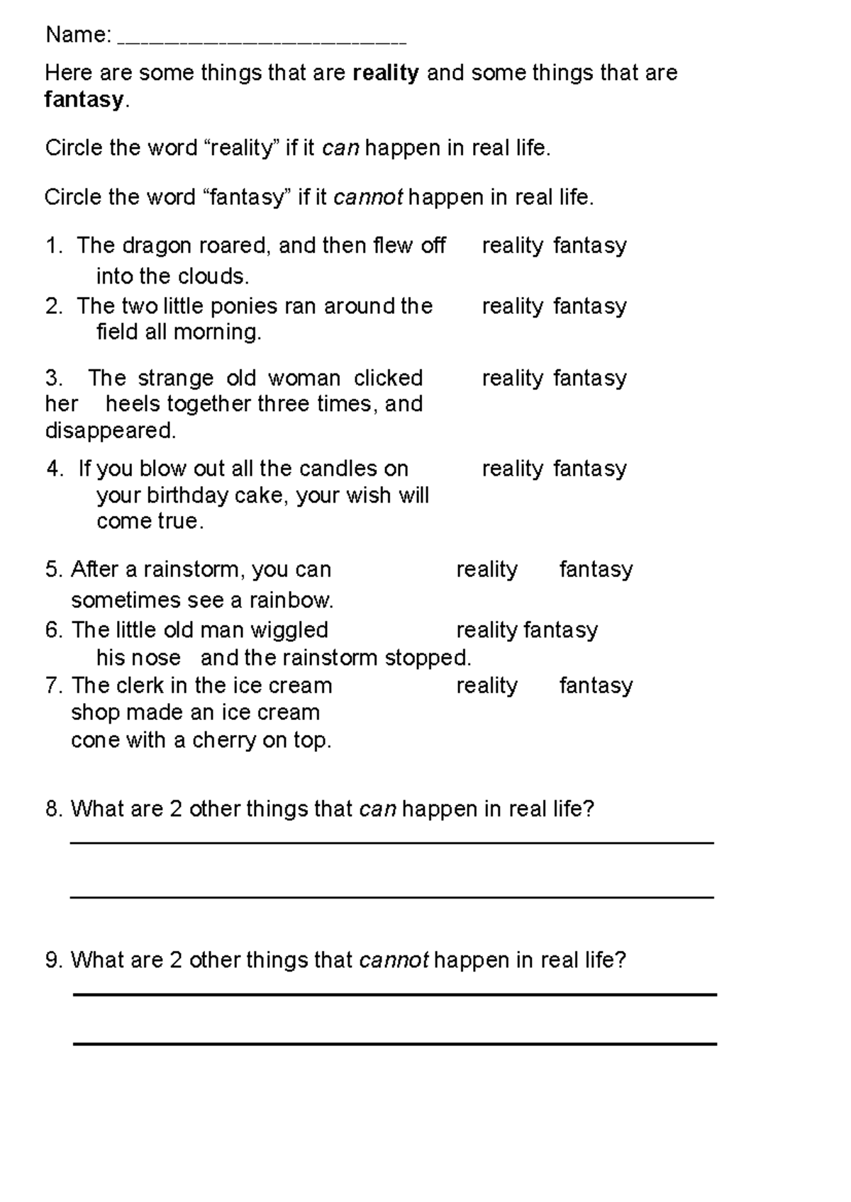 Worksheet: English 4 - Reality vs Fantasy Discussion - Studocu