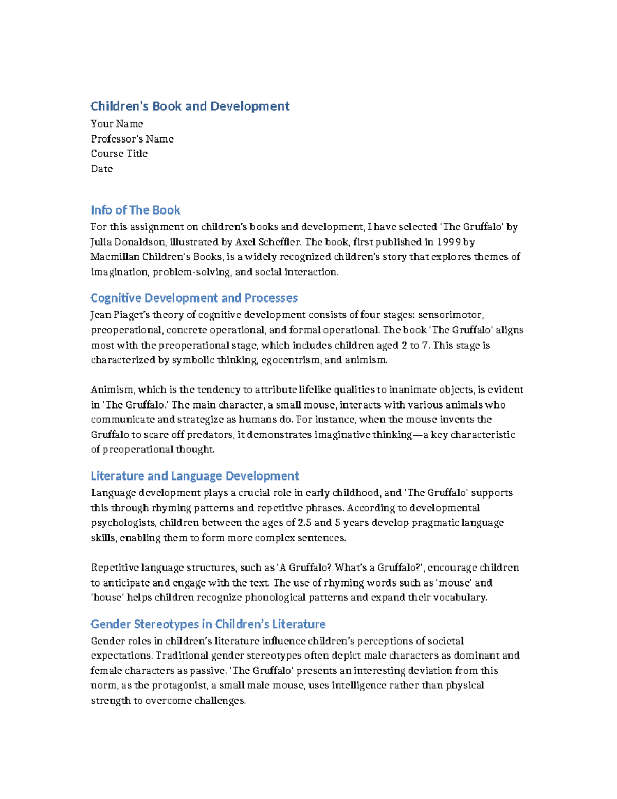 Children's Book & Development: Analyzing Julia Donaldson's Work - Studocu