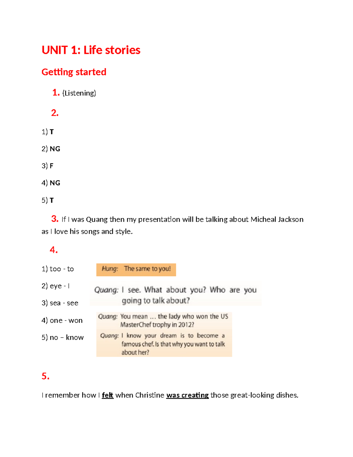 UNIT 1 getting started - english assignment - UNIT 1: Life stories ...
