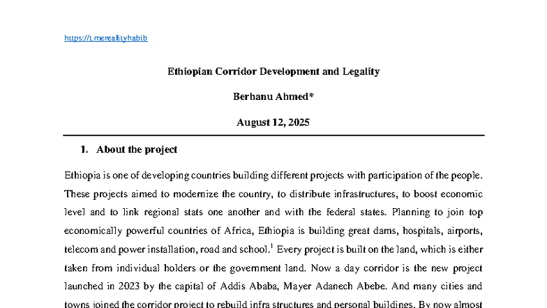 Ethiopian Corridor Development: Legal Perspectives and Challenges - Studocu