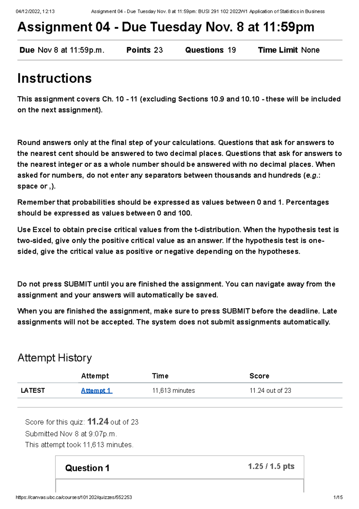Assignment 04 - Assignment 04 - Due Tuesday Nov. 8 at 11:59pm Due Nov 8 ...