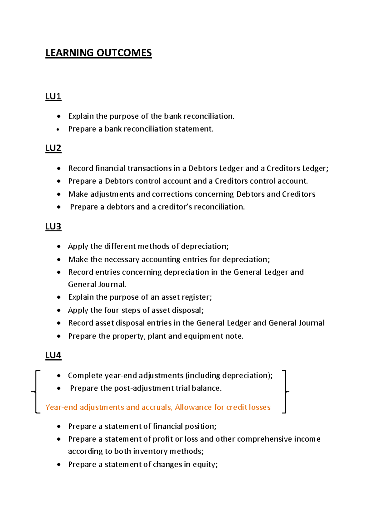 Learning Outcomes - Summary Accounting 1B - LEARNING OUTCOMES LU ...