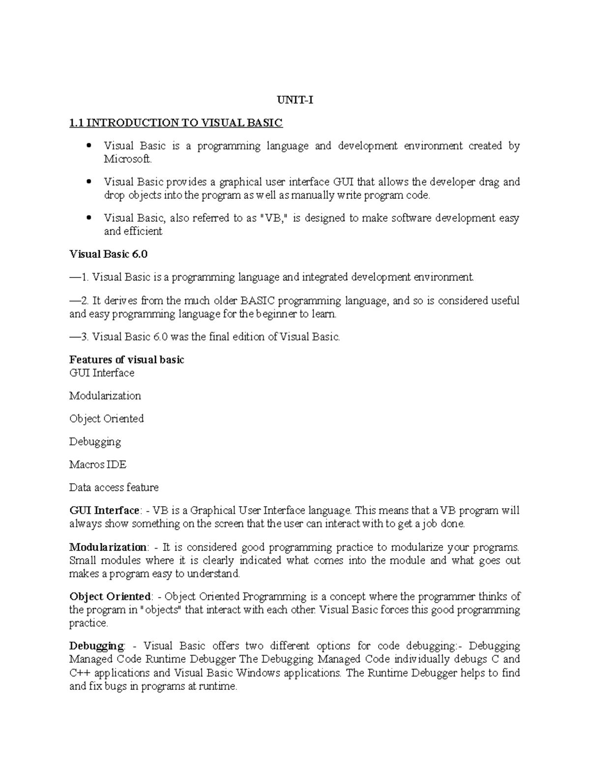 VB - Course Material: Introduction to Visual Basic Programming - Studocu