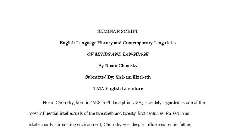OF MINDS AND LANGUAGE: Seminar Script on Chomsky's Theories - Studocu