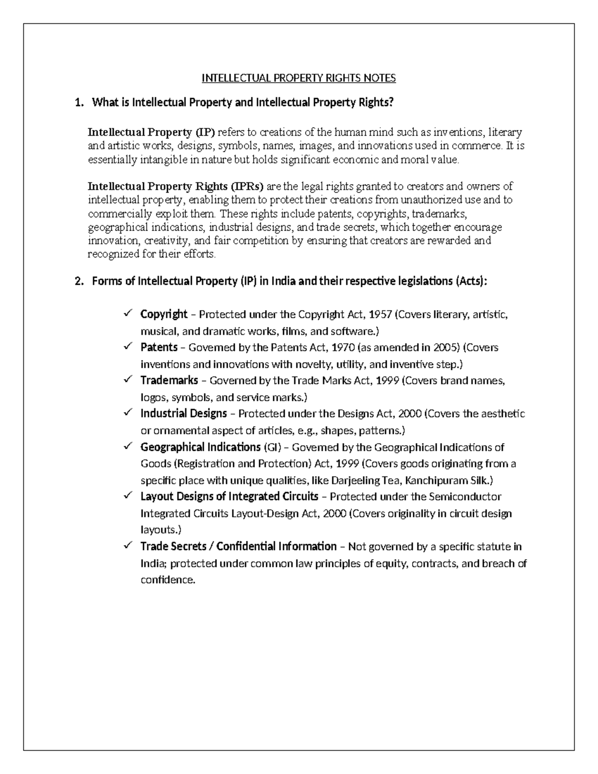 INTELLECTUAL PROPERTY RIGHTS NOTES (IPR 101) - Studocu