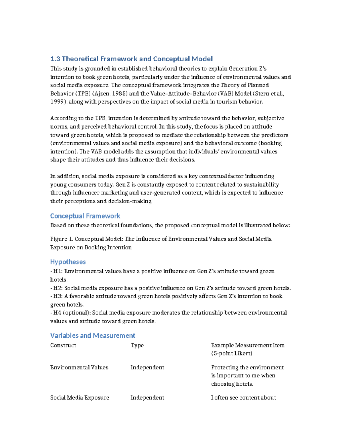 1.3 Theoretical Framework & Conceptual Model: Green Hotel Booking ...