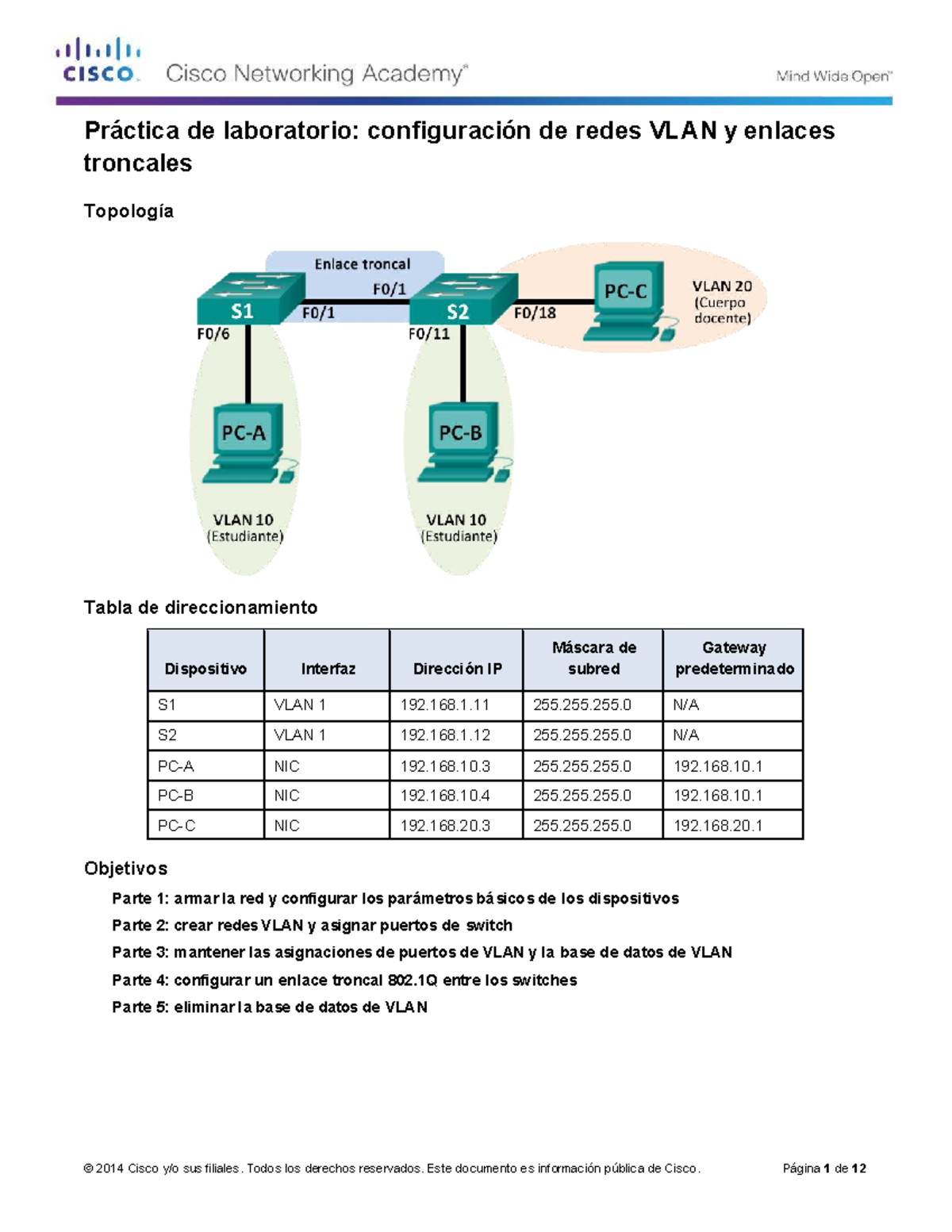 Laboratorio: Configuración de VLANs y Enlaces Troncales (CCNA) - Studocu
