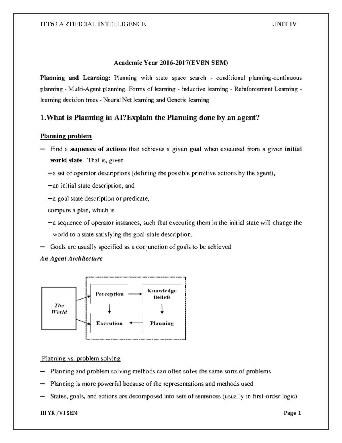 AI(U4) - Artificial Intelligence Lecture Notes - III YR /VI SEM Page 1 ...
