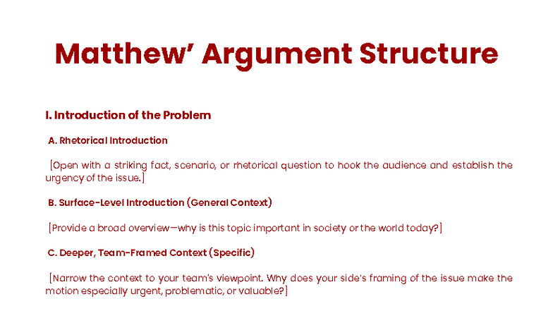 Argument Structure I: Analyzing Debate Frameworks and Positions - Studocu