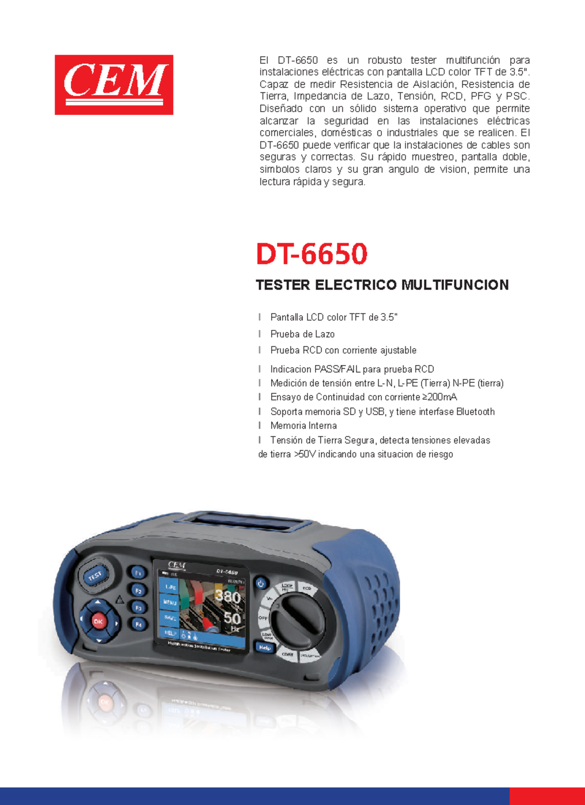 Especificaciones Técnicas del Tester Multifunción CEM DT6650 - Studocu