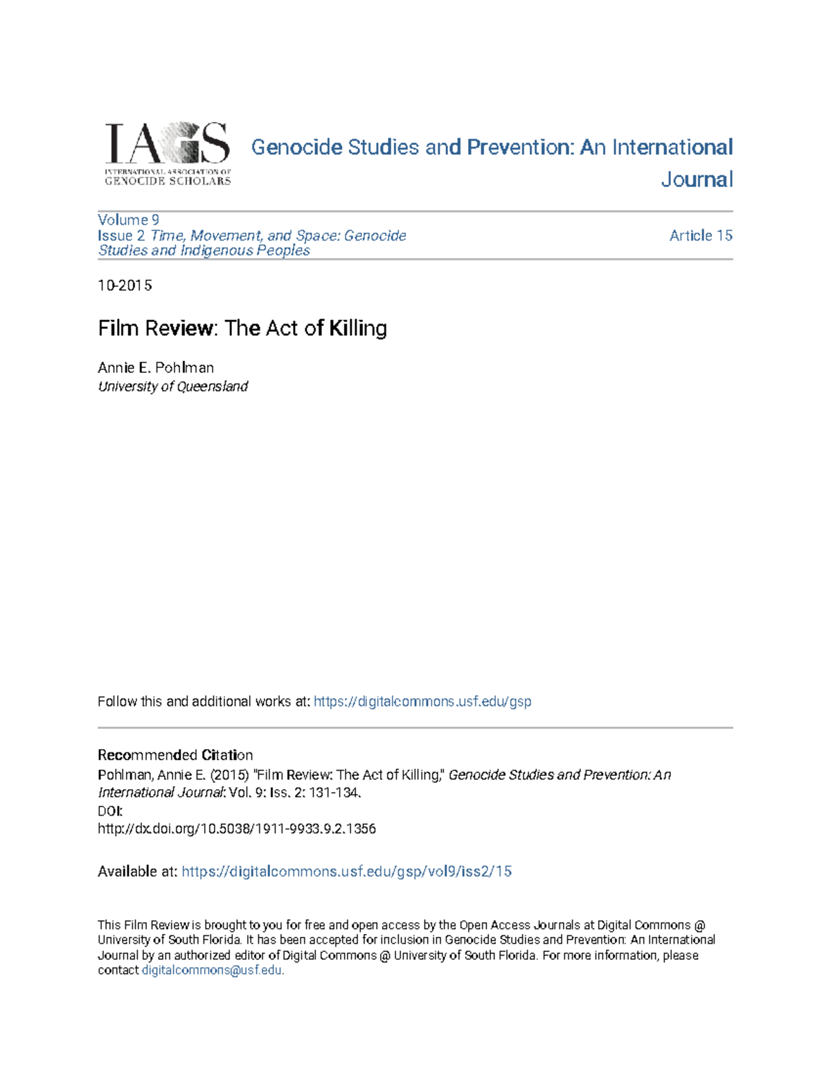 Film Review The Act of Killing - Genocide Studies and Prevention: An ...