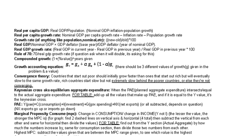 Macro Cheat Sheet #2: Key Concepts in GDP and Fiscal Policy - Studocu