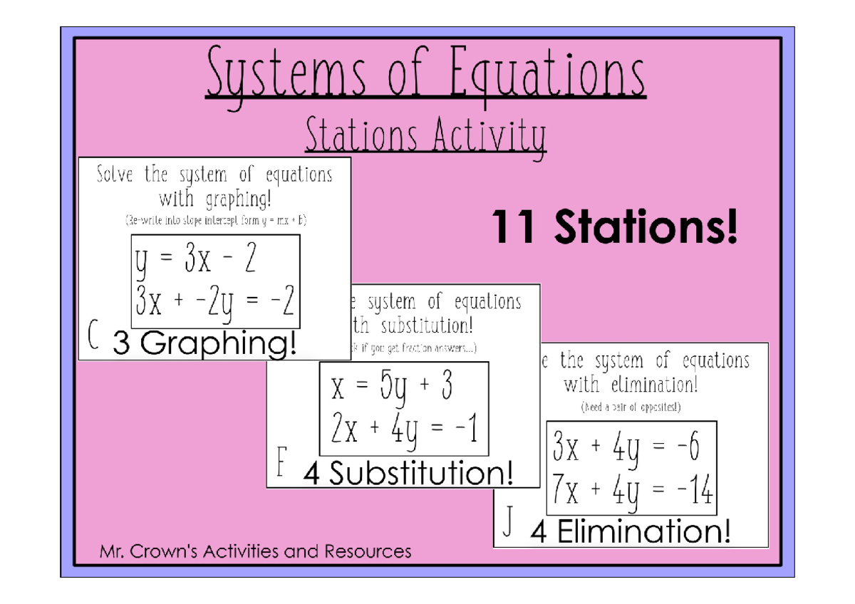 Systems of Equations Stations Activity (Graphing, Substitution ...