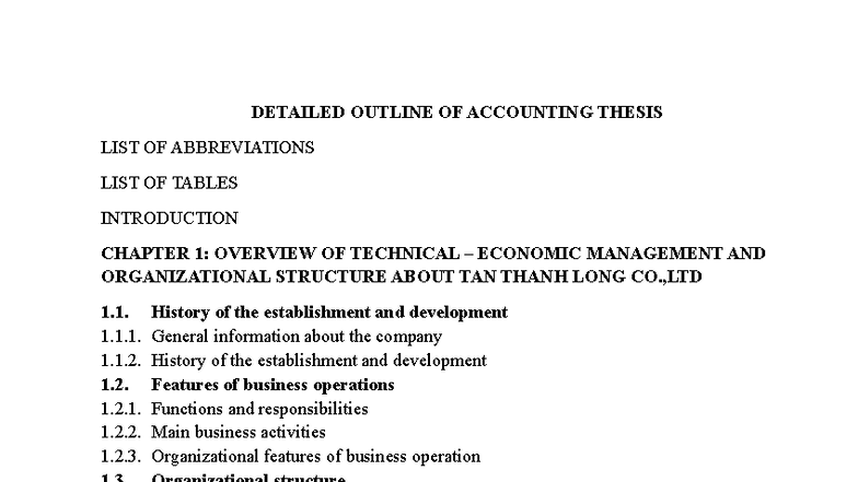 Accounting Thesis Outline: Overview & Characteristics (11222097) - Studocu