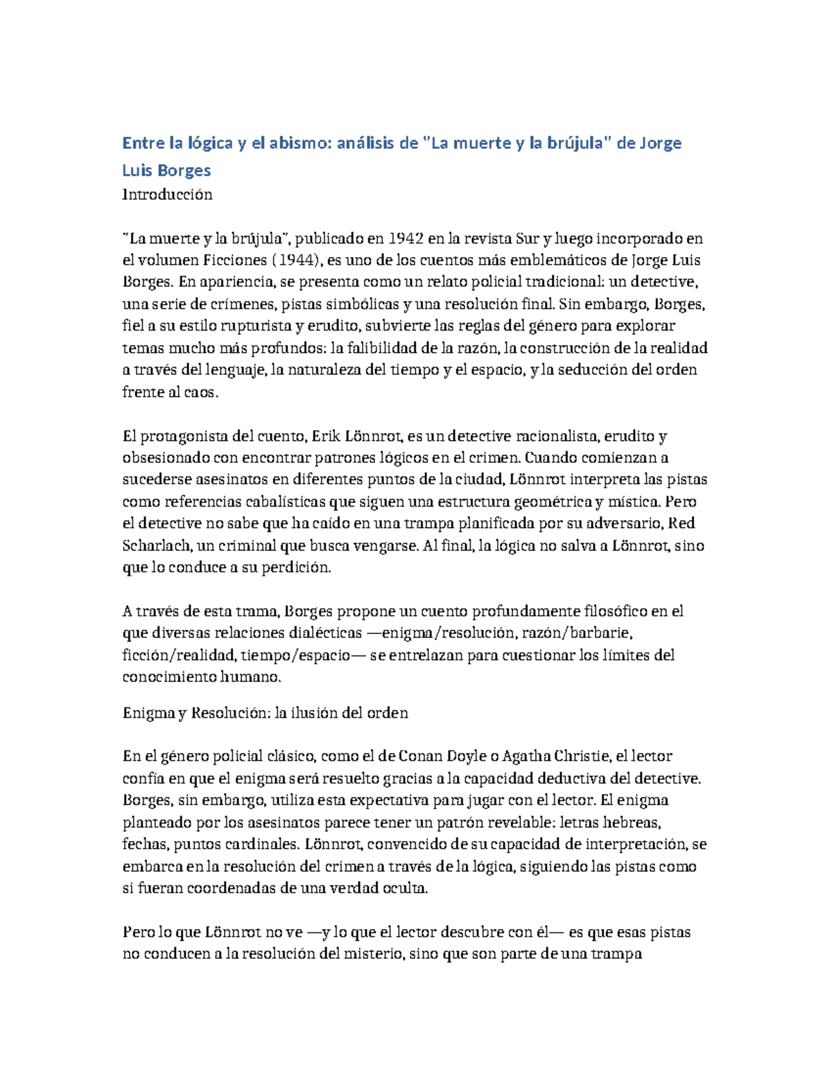 Ensayo sobre "La muerte y la brújula" de Borges: Análisis y Reflexiones ...