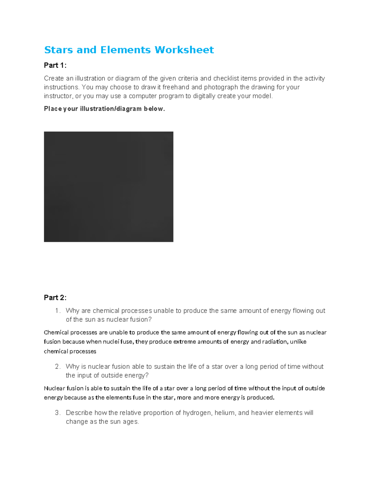 Stars Elements Worksheet: Key Concepts in Stellar Chemistry - Studocu