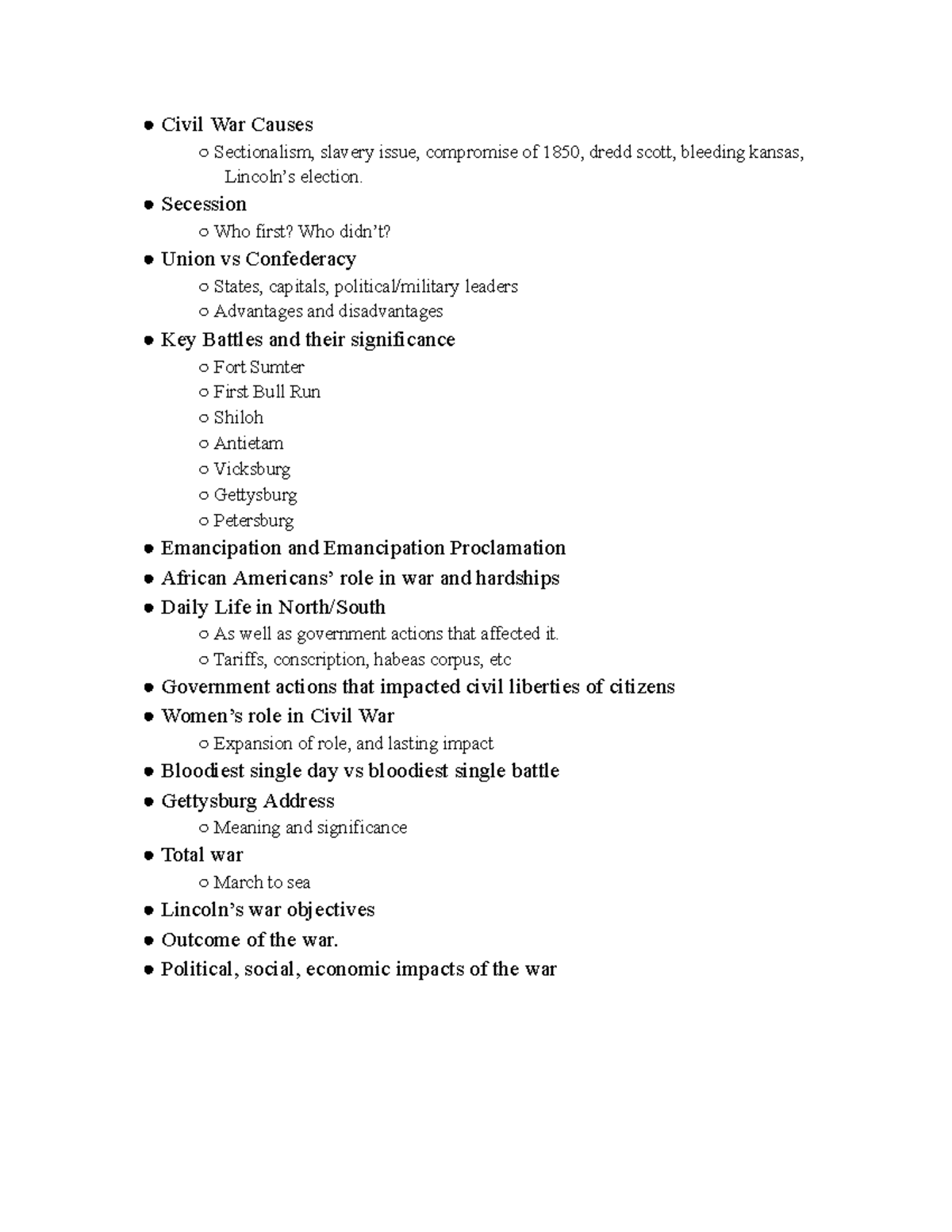 Civil War Assessment Study Guide: Key Battles & Impacts - Studocu