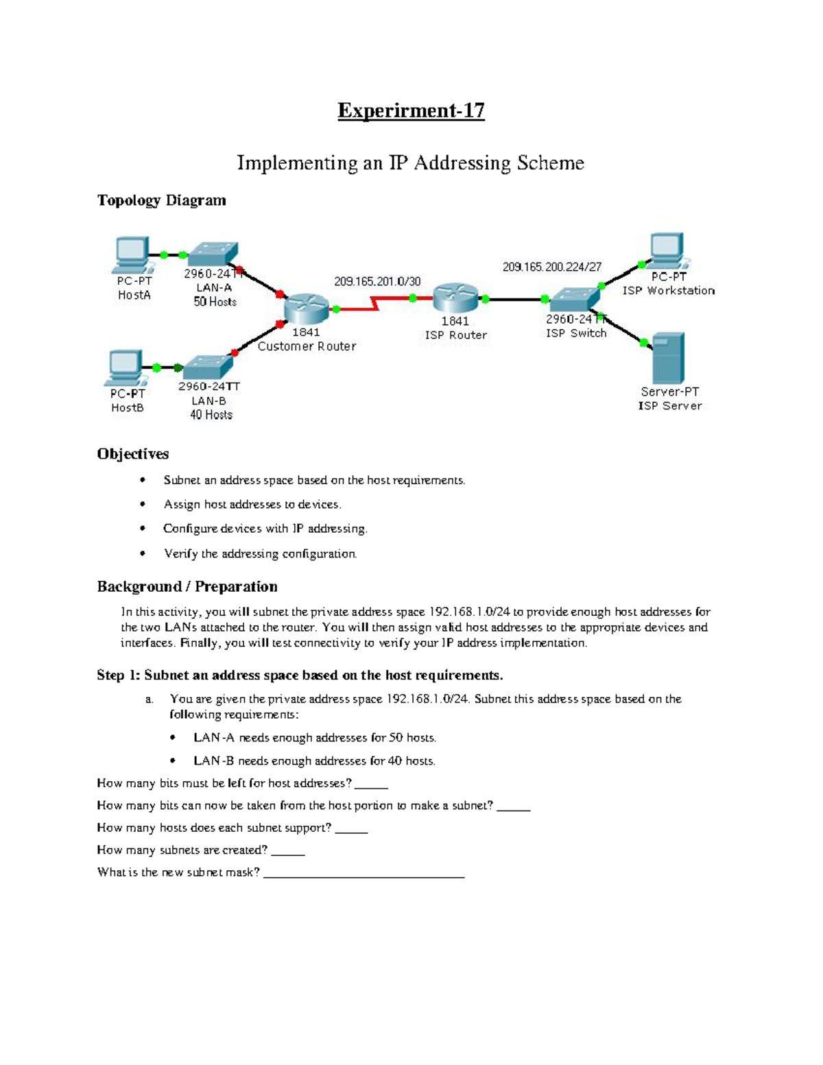 Implementing IP adressing - Experirment- Implementing an IP Addressing ...