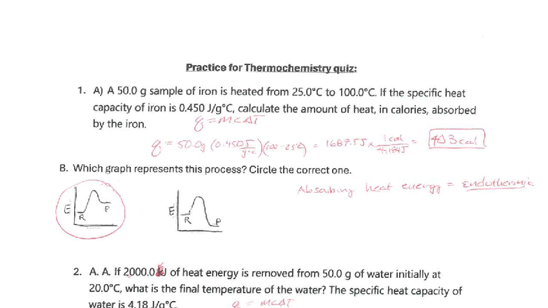 Answers to Practice Quiz for Thermochemistry (MCAT) - Studocu