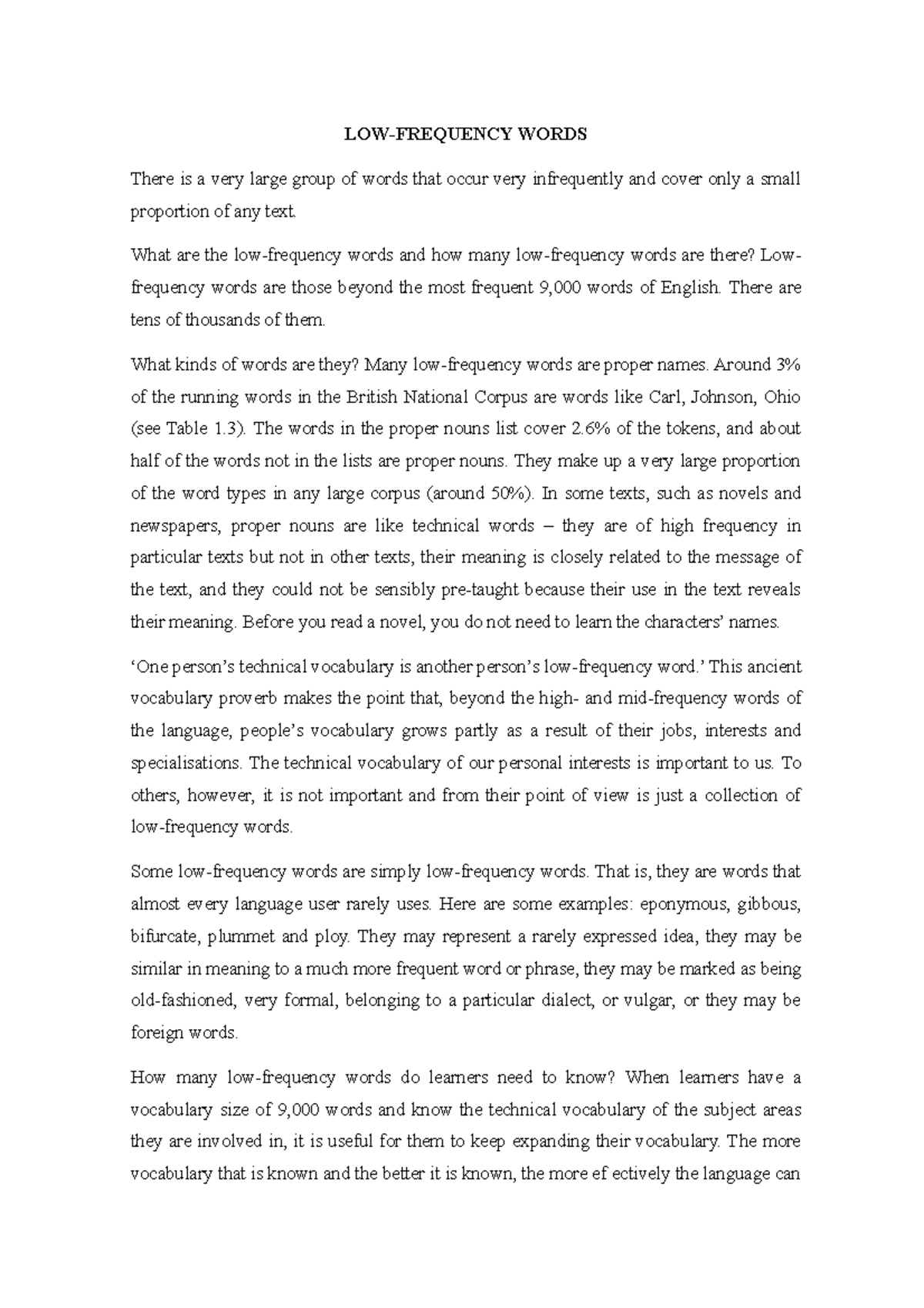 Understanding Low-Frequency Words in English Vocabulary - Studocu