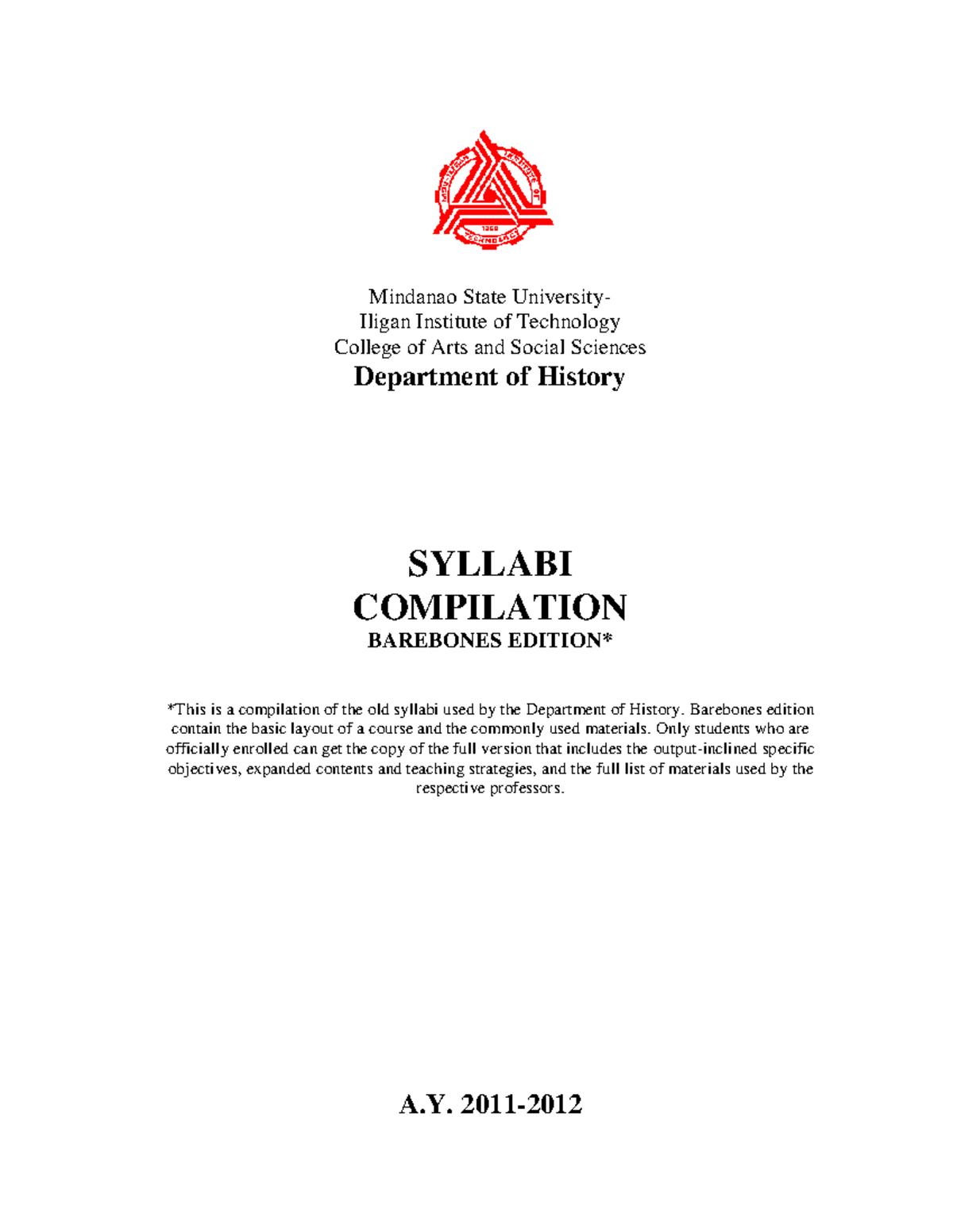 History Syllabi Compilation: Mindanao State University CASS - Studocu