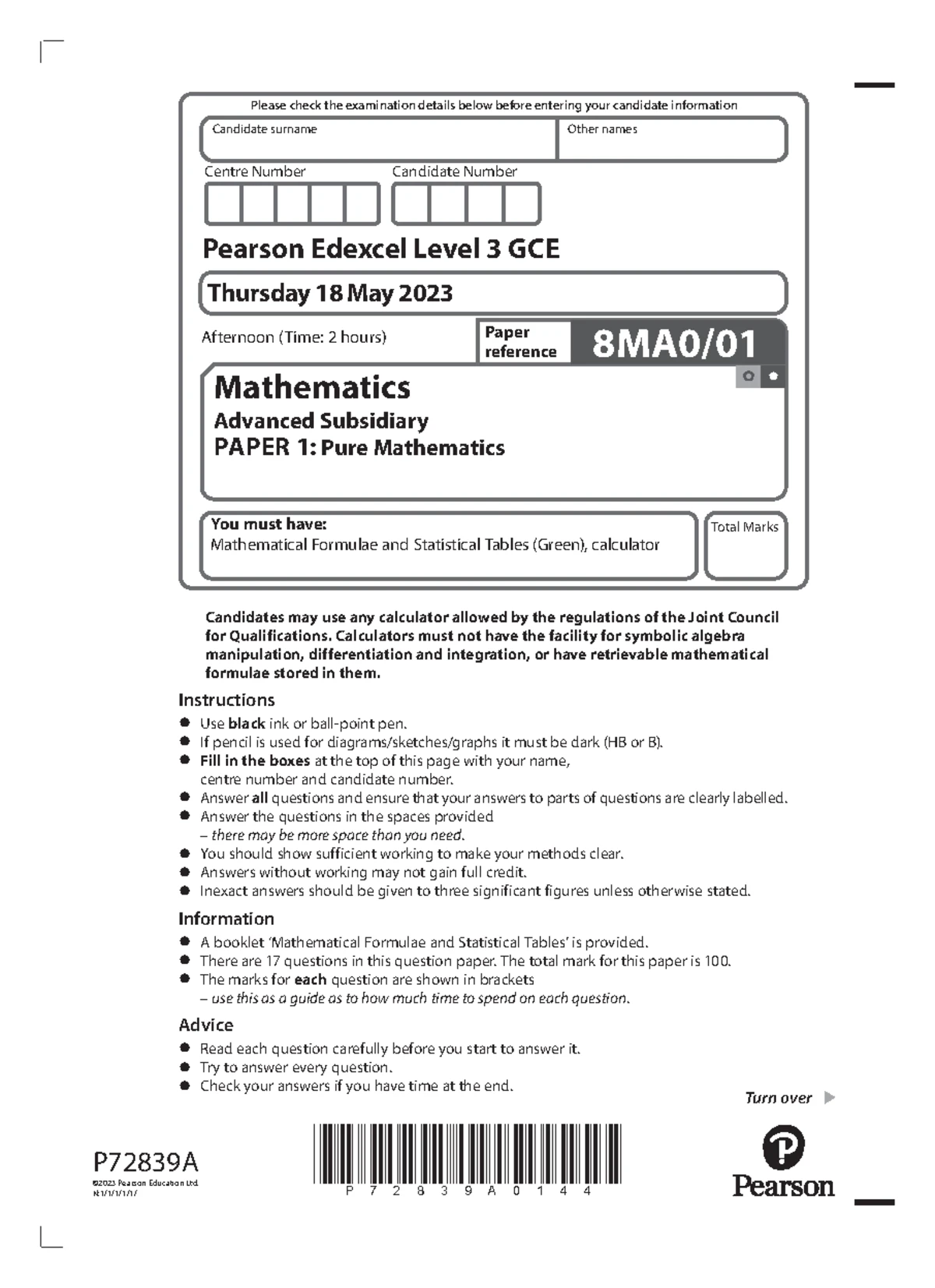 AS/A Level Maths: Algebraic Expressions Instructions & Questions - Studocu