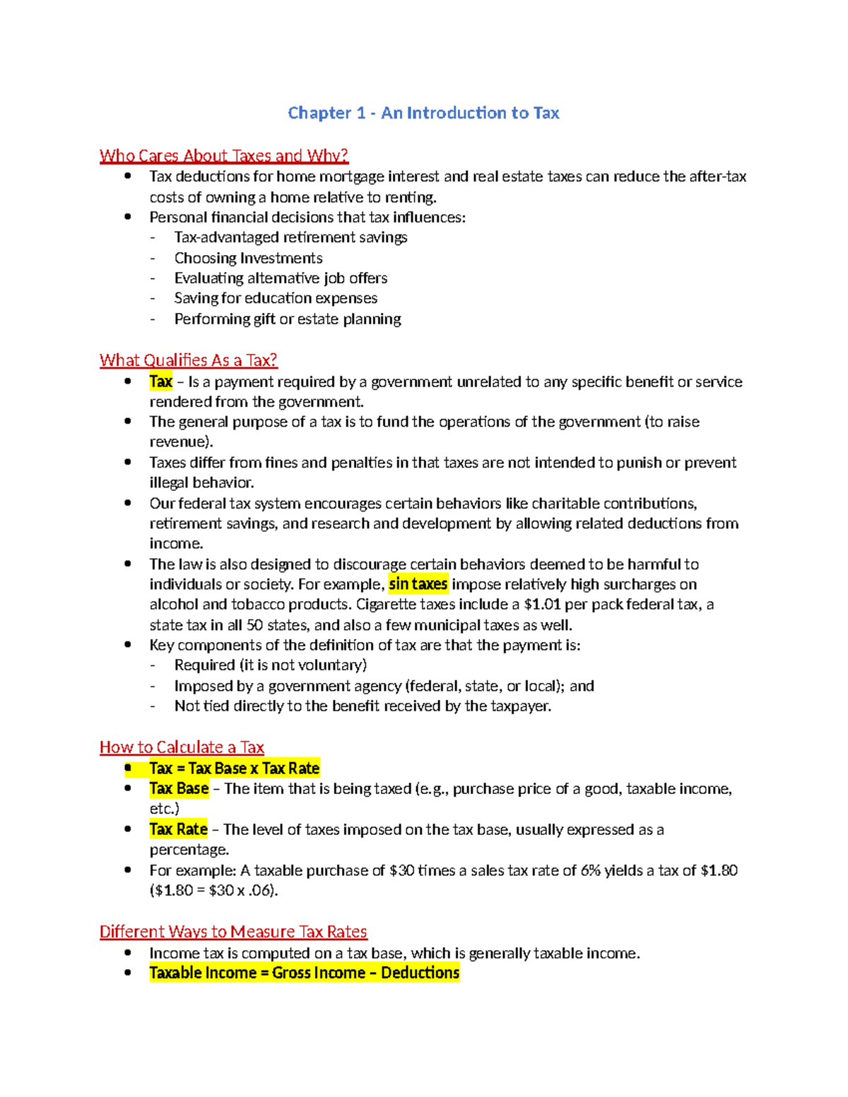 Chapter 1 - An Introduction to Tax: Key Concepts and Implications - Studocu