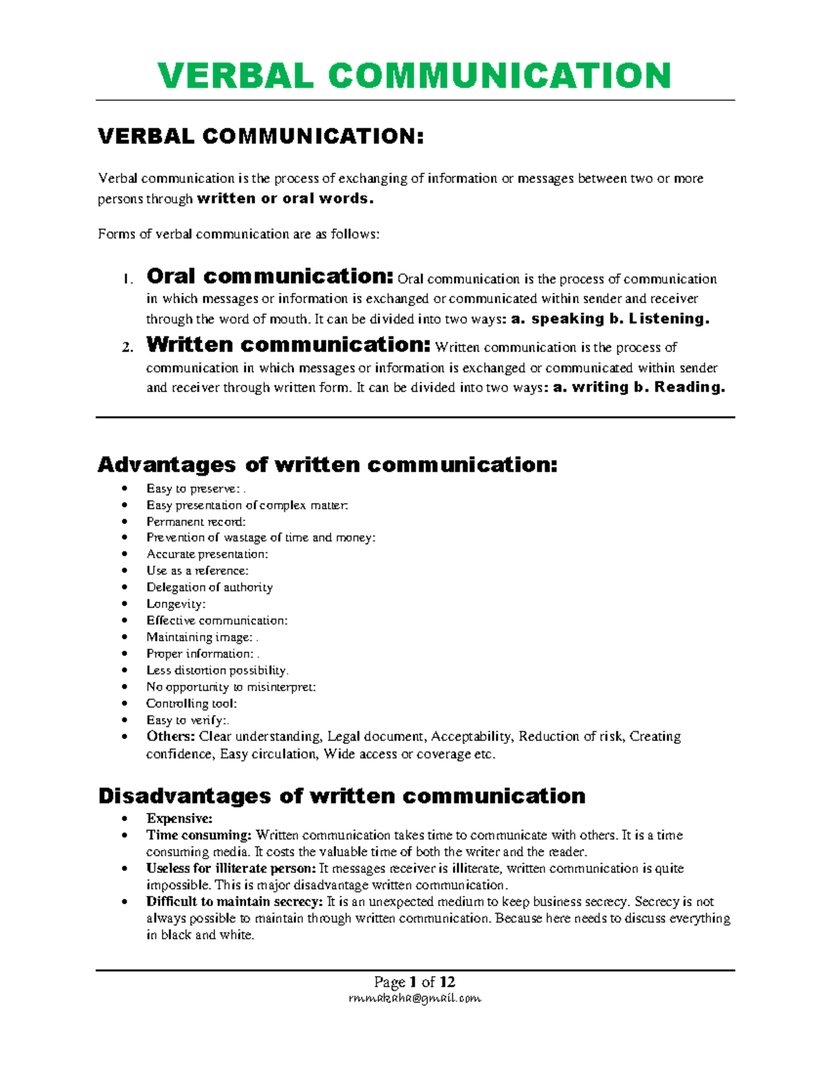VERBAL COMMUNICATION: Understanding Oral and Written Methods - Studocu