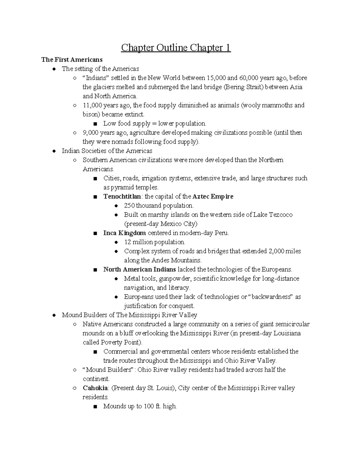 Chapter 1 Outline: The First Americans and Their Societies - Studocu