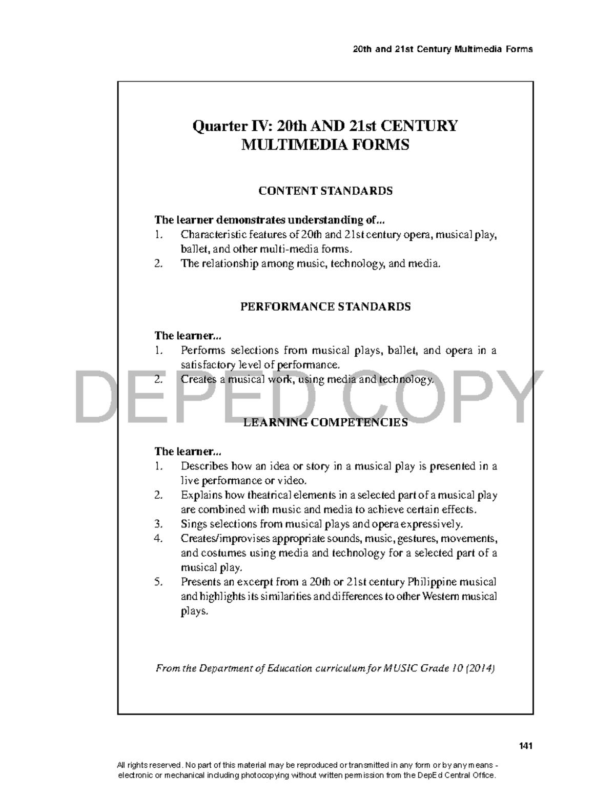 Music-Grade-10-LM-Qtr-4: Exploring 20th & 21st Century Multimedia Forms ...