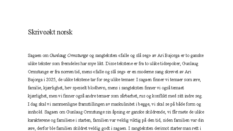 Tentamen - Norsk Bokmål: Sammenligning av Maskulinitet i Sagaen om ...