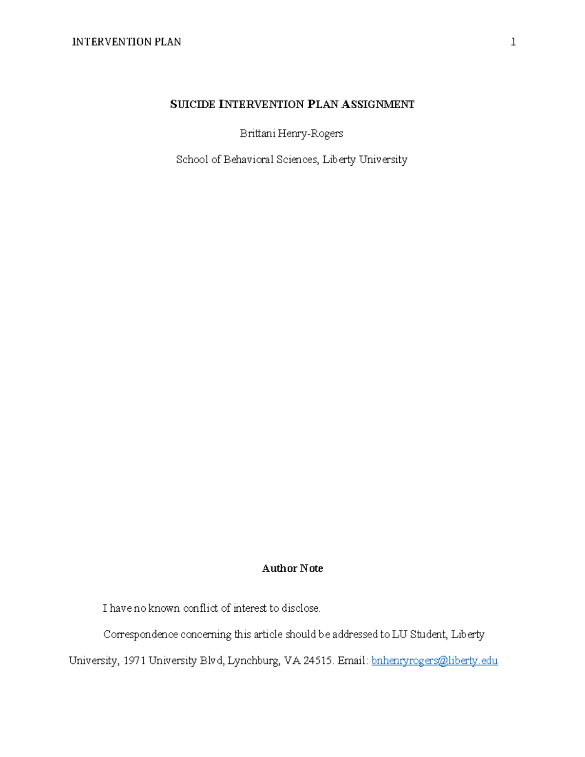 Suicide Intervention Plan Assignment (PSY 456) - Case Study of Joanne ...