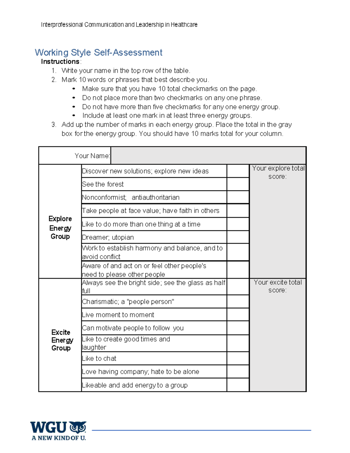 Working Style Assessment: Interprofessional Comm & Leadership - Studocu