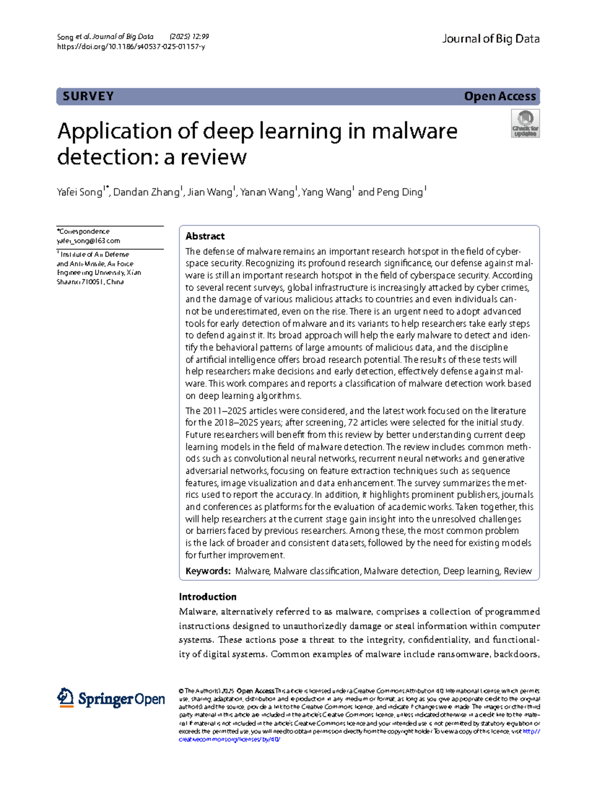 Application of Deep Learning in Malware Detection: A Comprehensive ...
