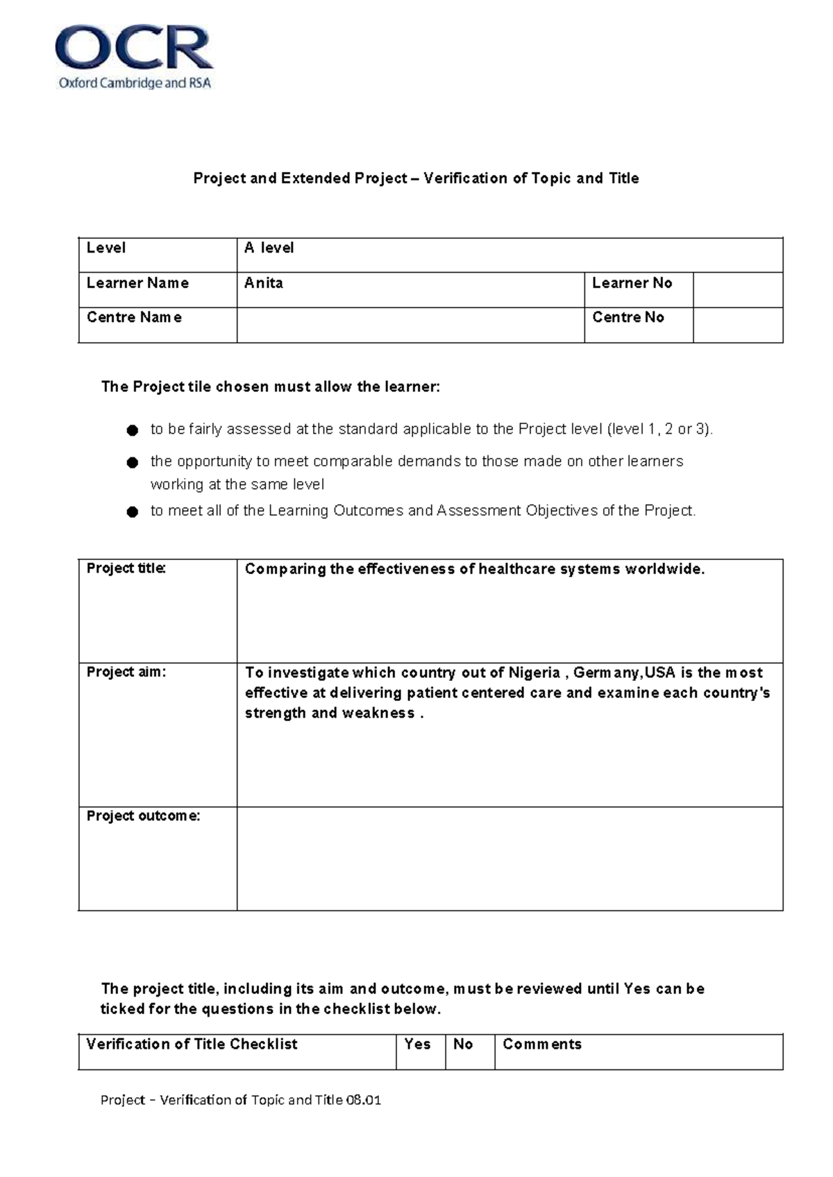 A Level Project Verification: Comparing Healthcare Systems ...