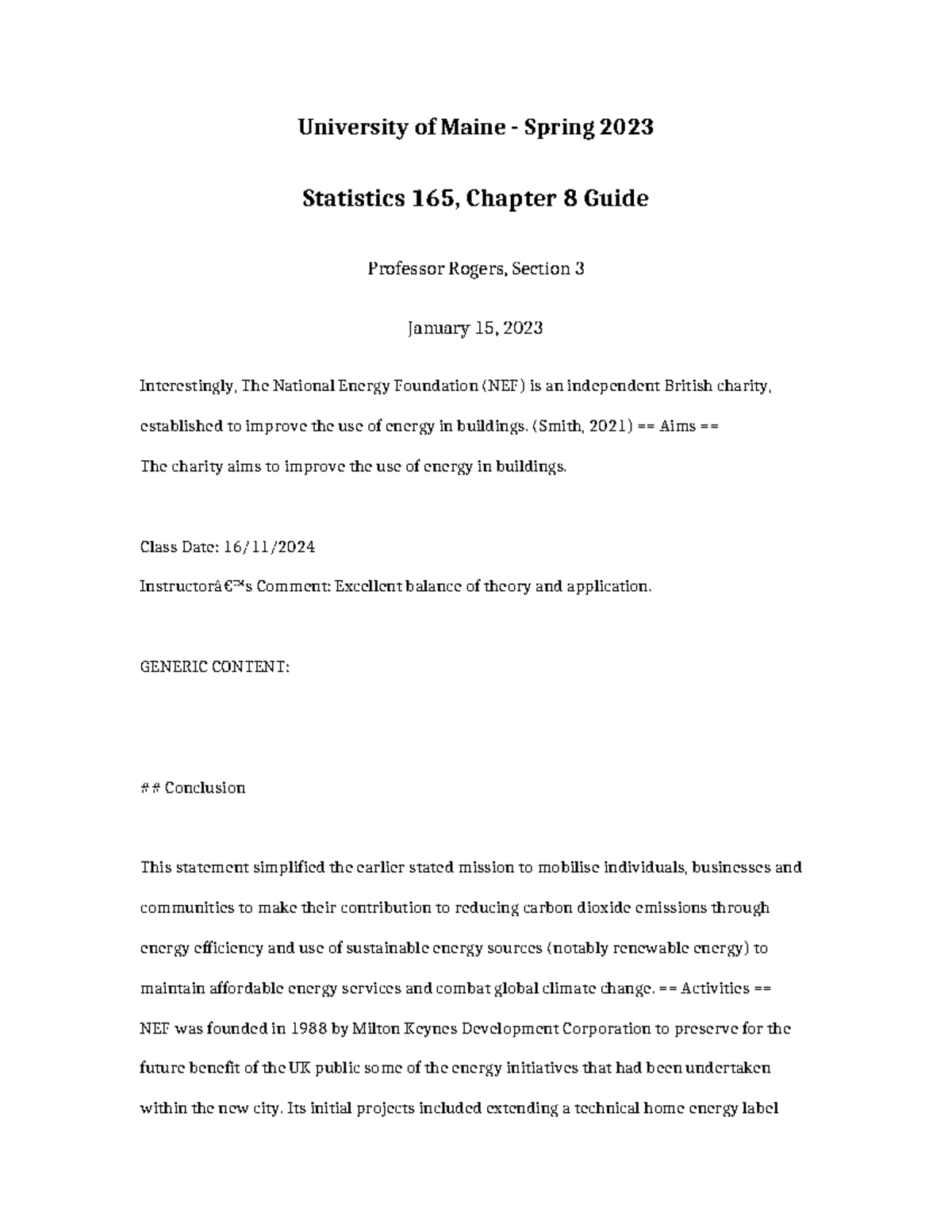 Statistics 165 Spring 2023 Chapter 8 Study Guide by Prof. Rogers - Studocu