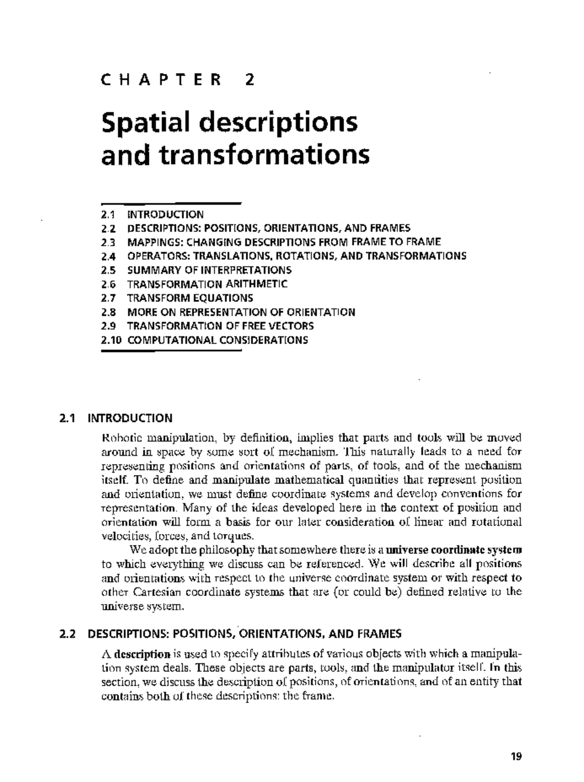 Chapter 02: Spatial Descriptions and Transformations in Robotics - Studocu