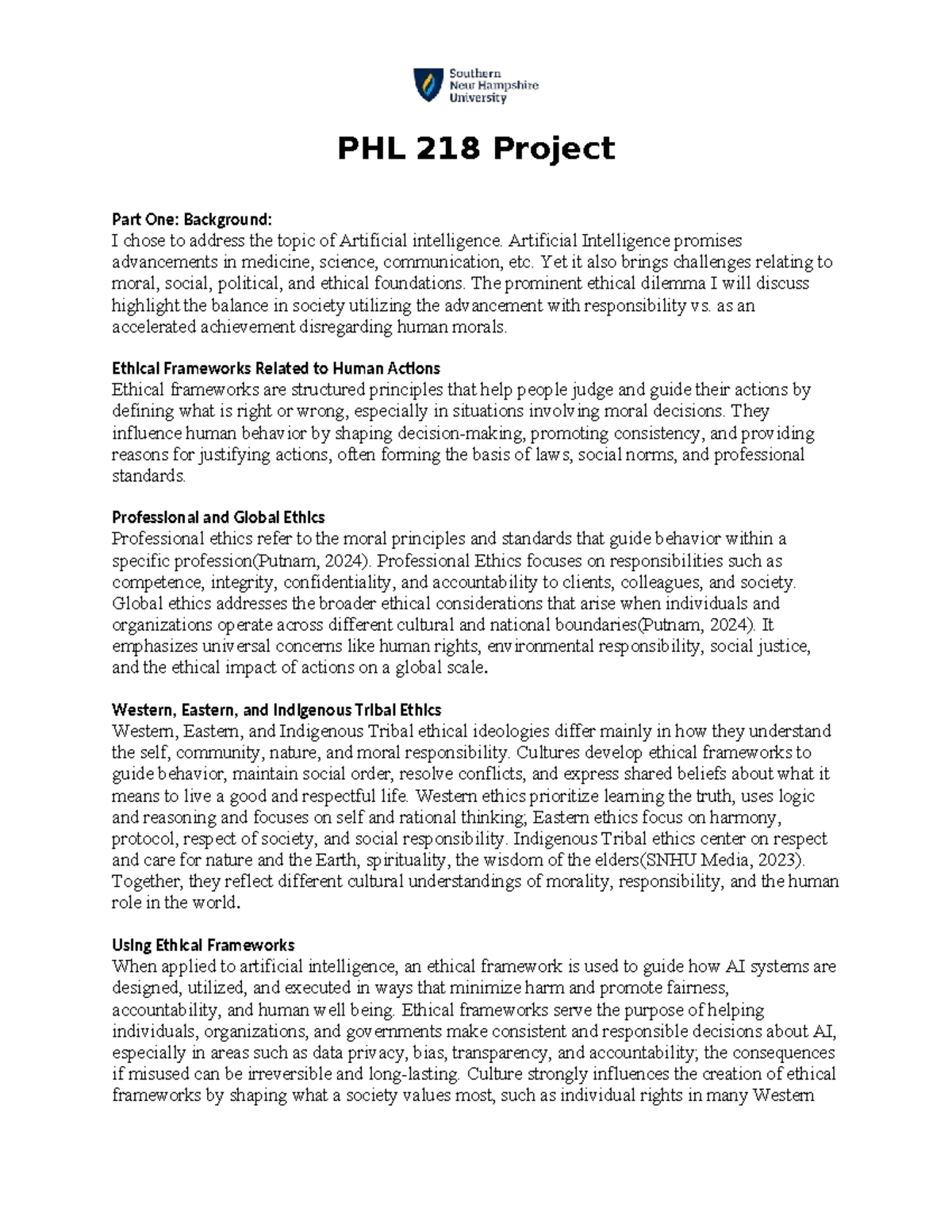 PHL 218 Project Final: Ethical Frameworks in Artificial Intelligence ...