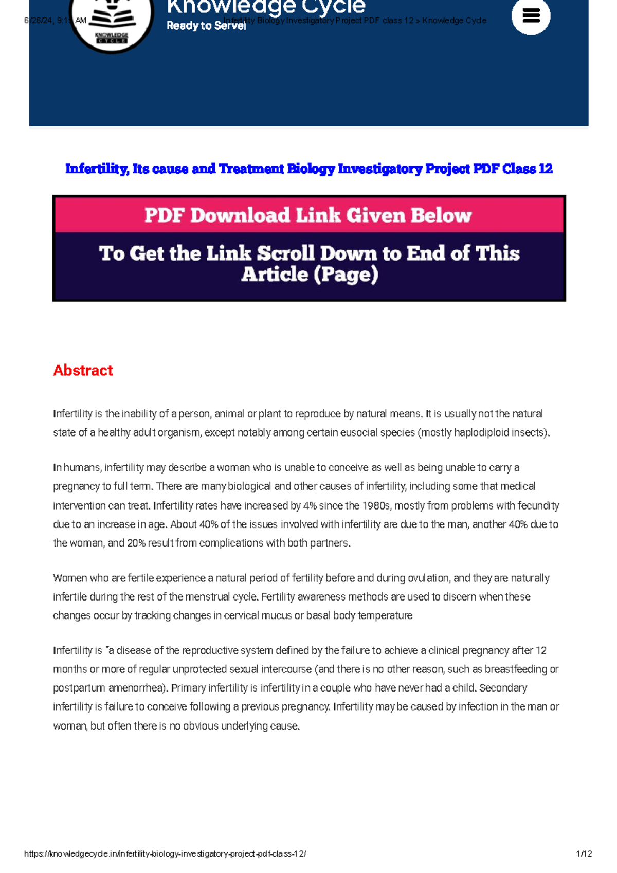 Class 12 Biology Investigatory Project: Causes and Treatments of ...