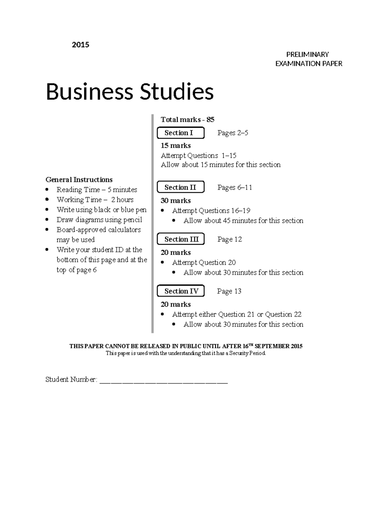 2015 Business Studies Preliminary Exam Paper - Total Marks 85 - Studocu