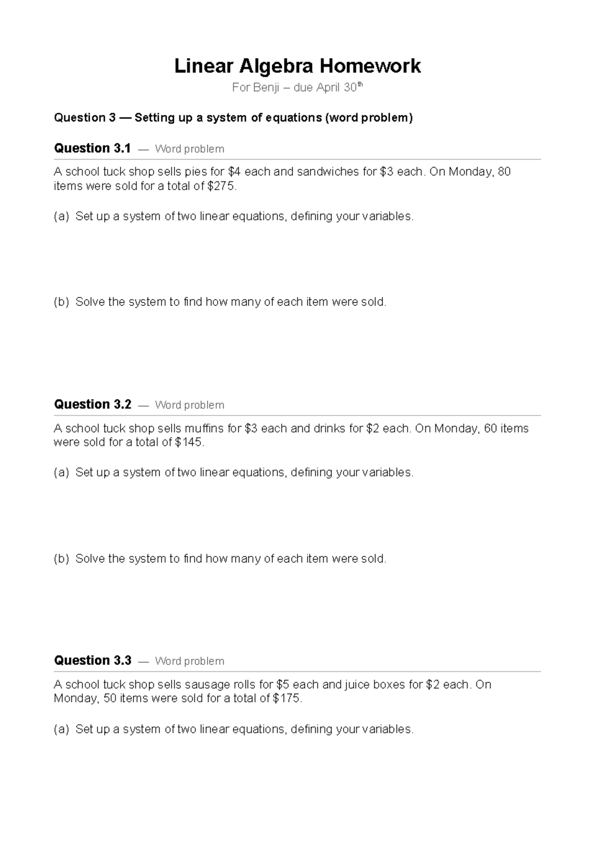 Linear Algebra Practice Questions: Systems of Equations & Solutions ...