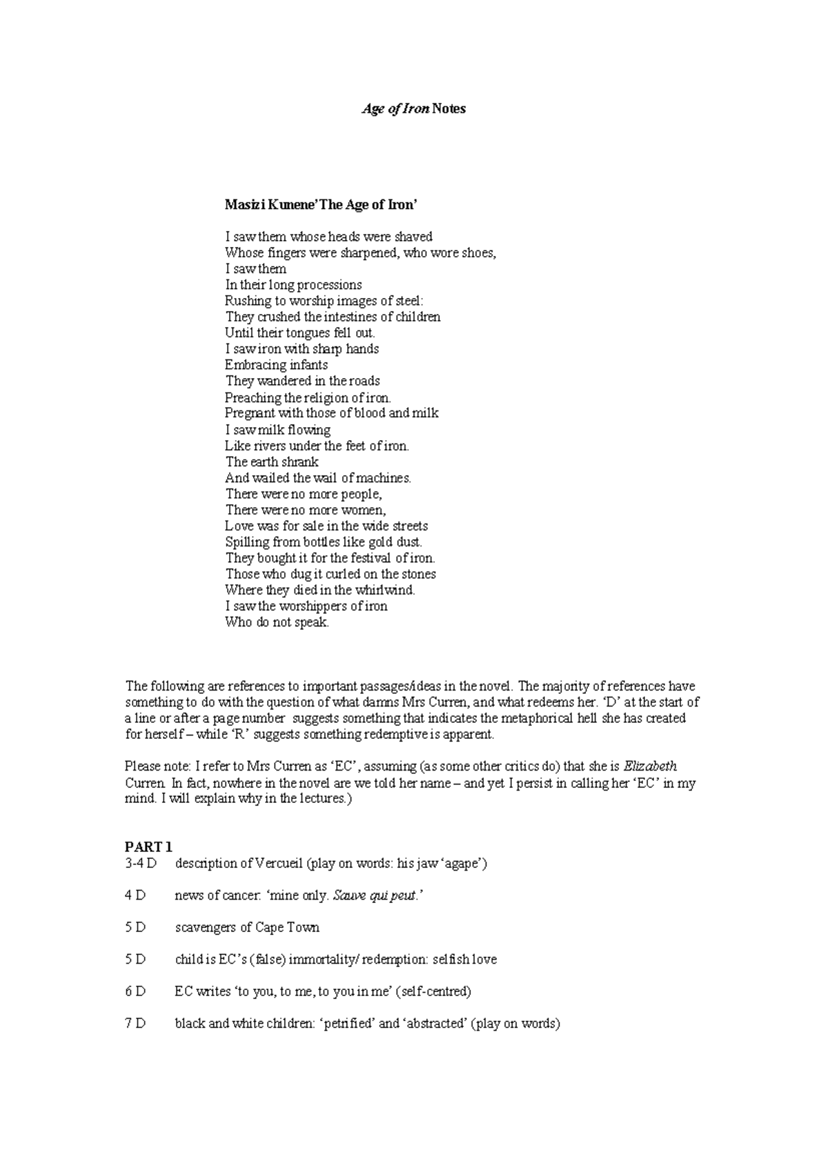 Age of Iron: Student Notes & Analysis on Coetzee's Work - Studocu