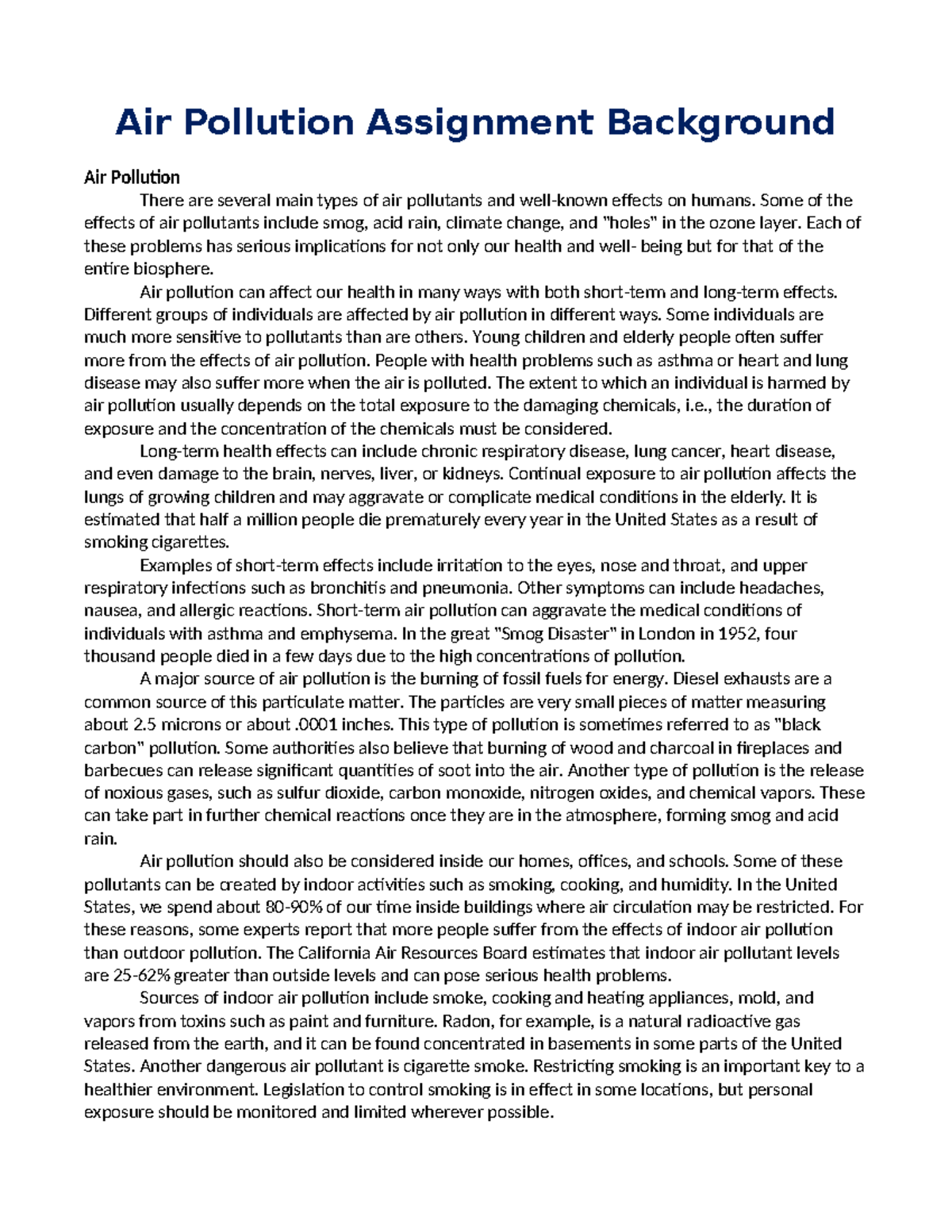 Air Pollution Assignment Summer 2023 - Air Pollution Assignment ...
