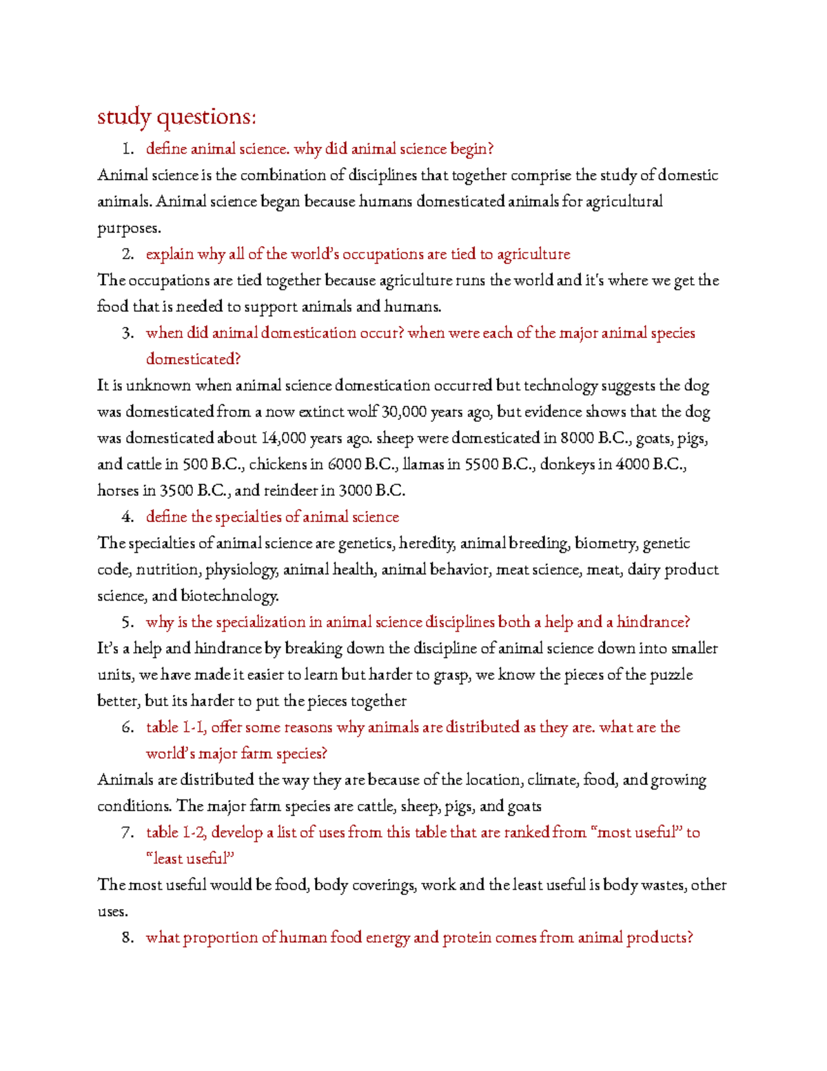 Animal Science Chapter 1 Review Questions & Key Concepts - Studocu