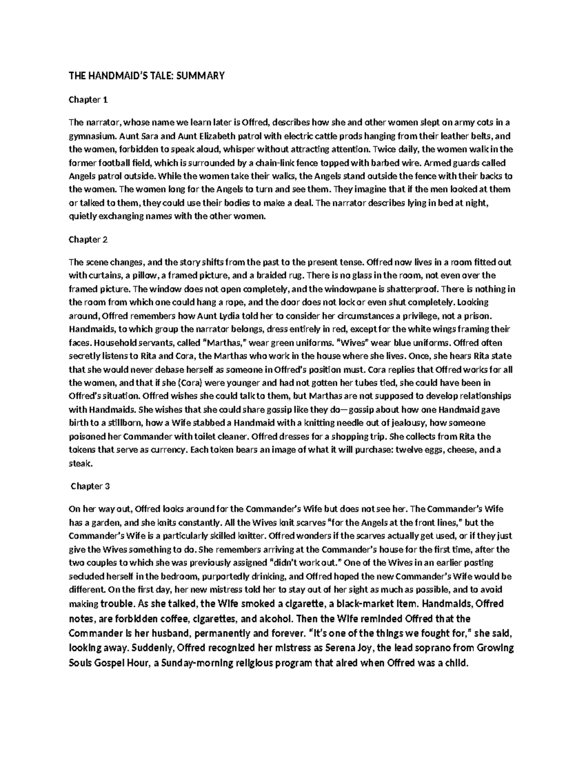The Handmaid's Tale Summary: Key Plot Points and Themes Analysis - Studocu