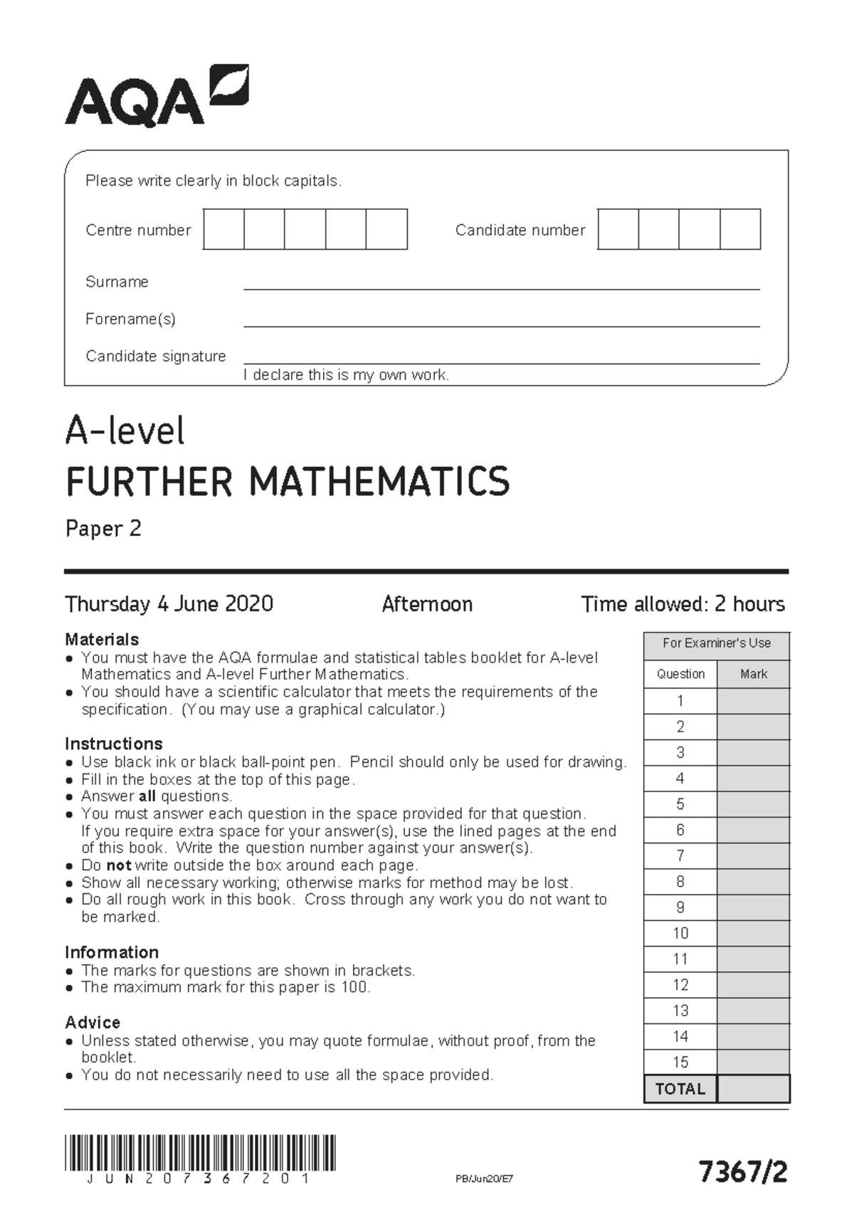 June 2020 FM A2 Paper 2 - no thanks - PB/Jun20/E7 7367/ (JUN207367201 ...