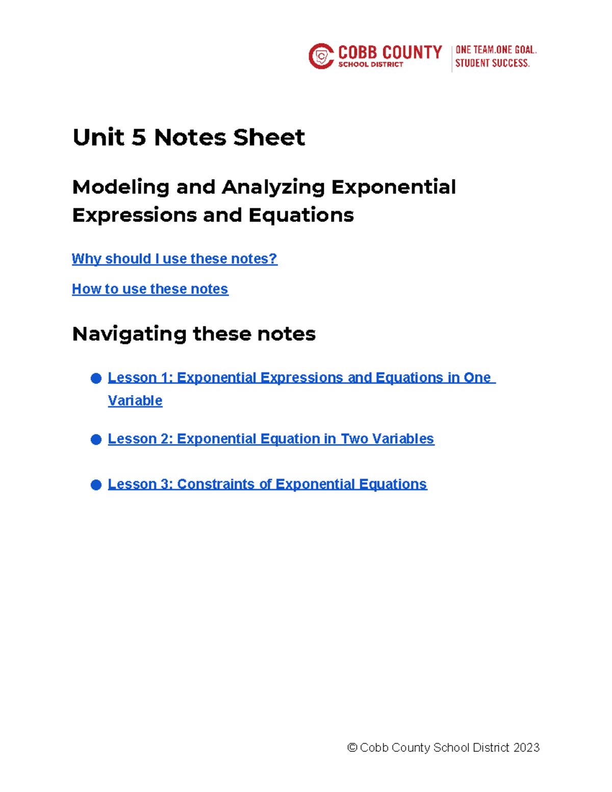Algebra Unit 5: Exponential Modeling & Equations Notes - Studocu