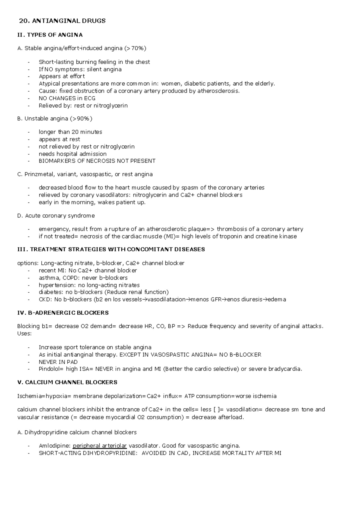 Pharmanotes 20: Overview of Antianginal Drugs and Treatments - Studocu
